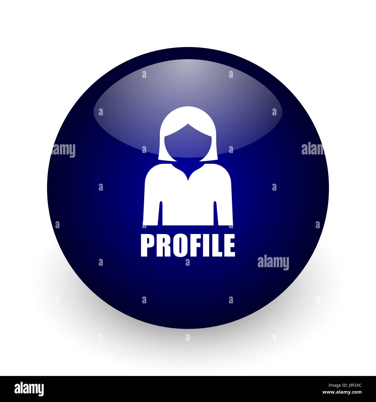 Profile blue glossy ball web icon on white background. Round 3d render ...