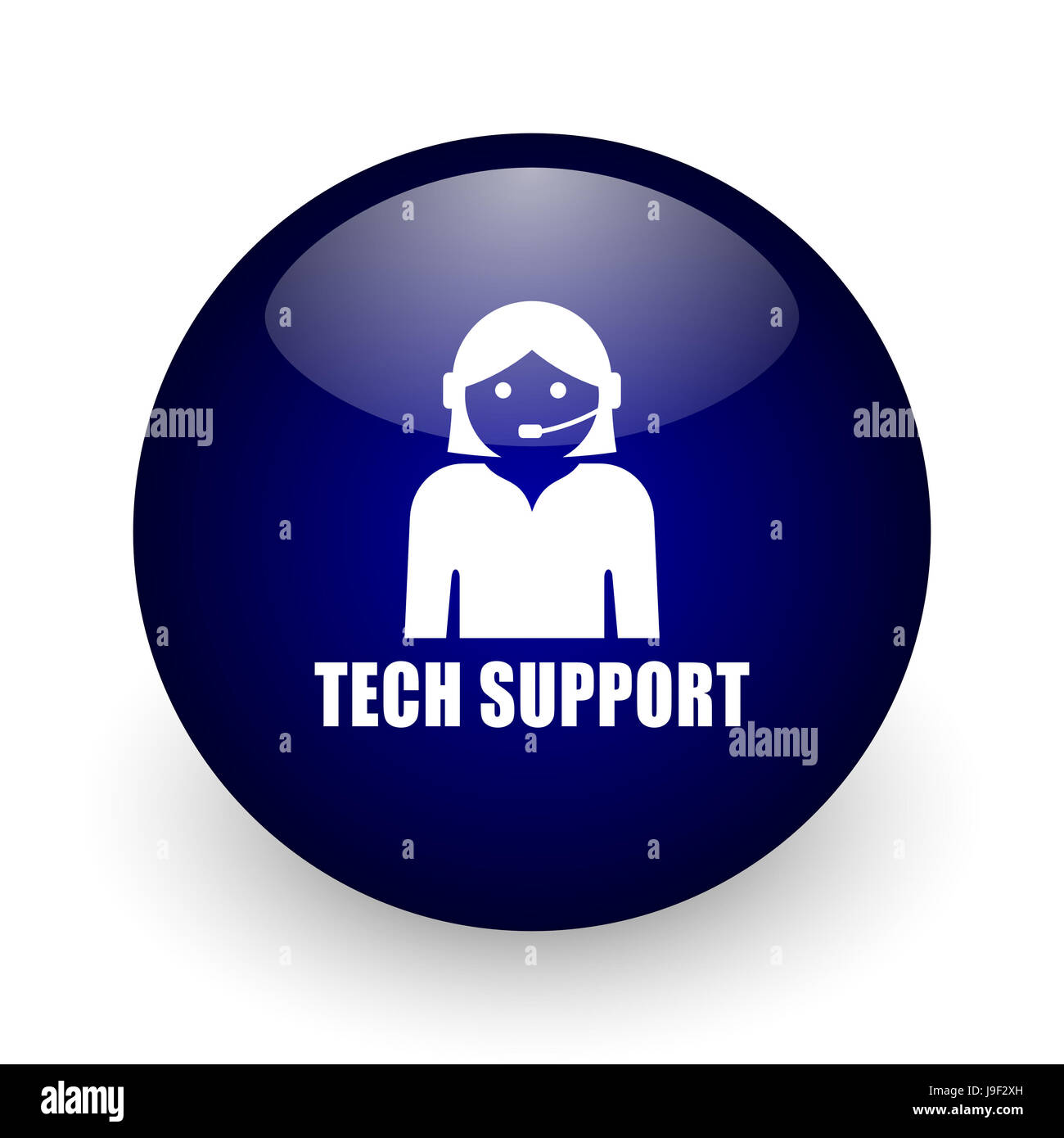 Support blue glossy ball web icon on white background. Round 3d render ...