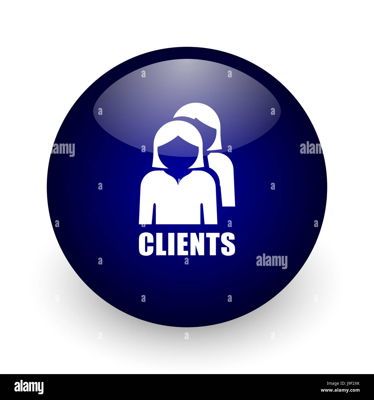 Clients blue glossy ball web icon on white background. Round 3d render ...
