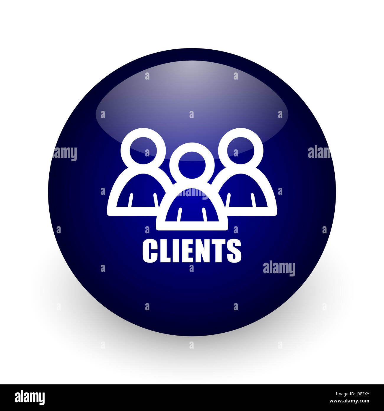 Clients blue glossy ball web icon on white background. Round 3d render ...