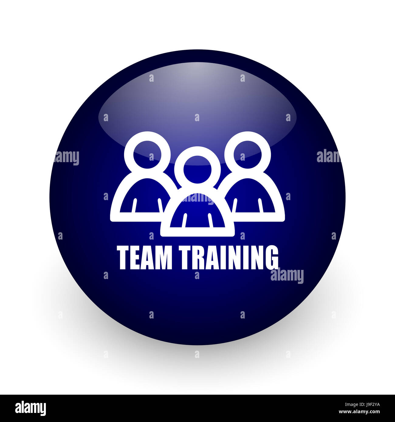Team training blue glossy ball web icon on white background. Round 3d ...