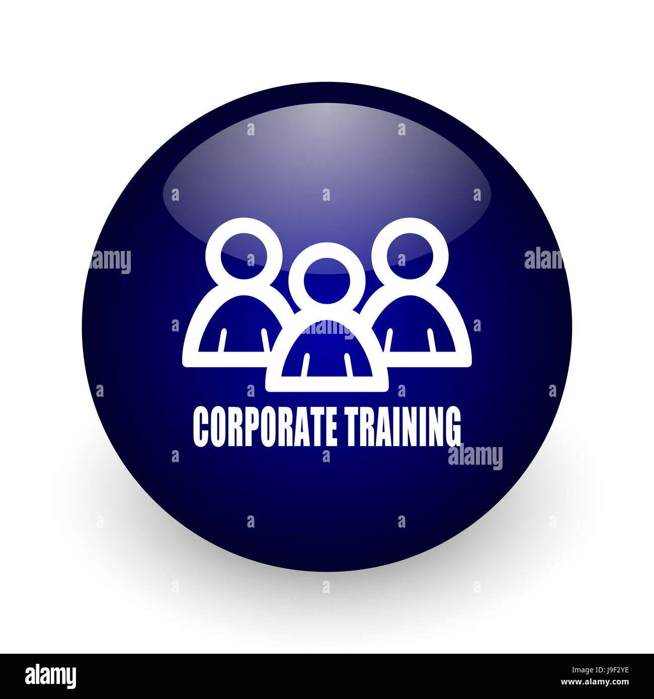 Corporate training blue glossy ball web icon on white background. Round ...