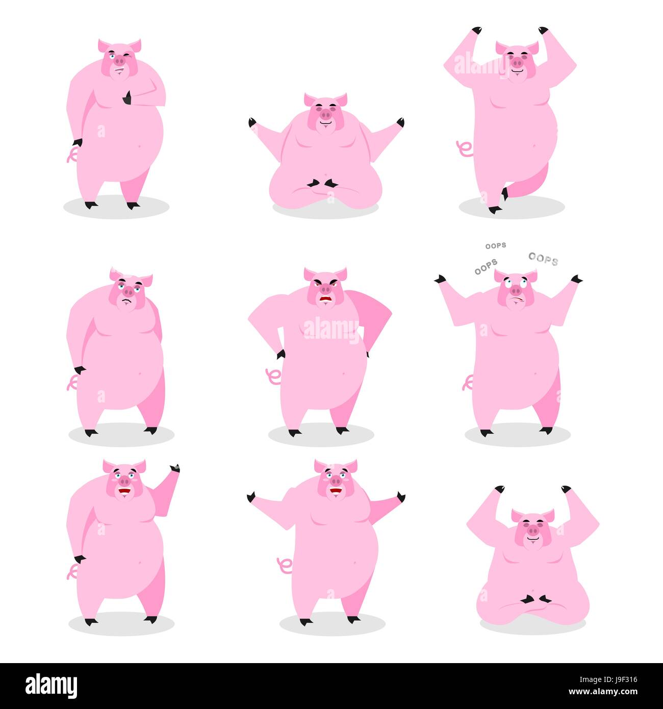 Pig set of different poses. Expression of wild boar emotions. Farm ...