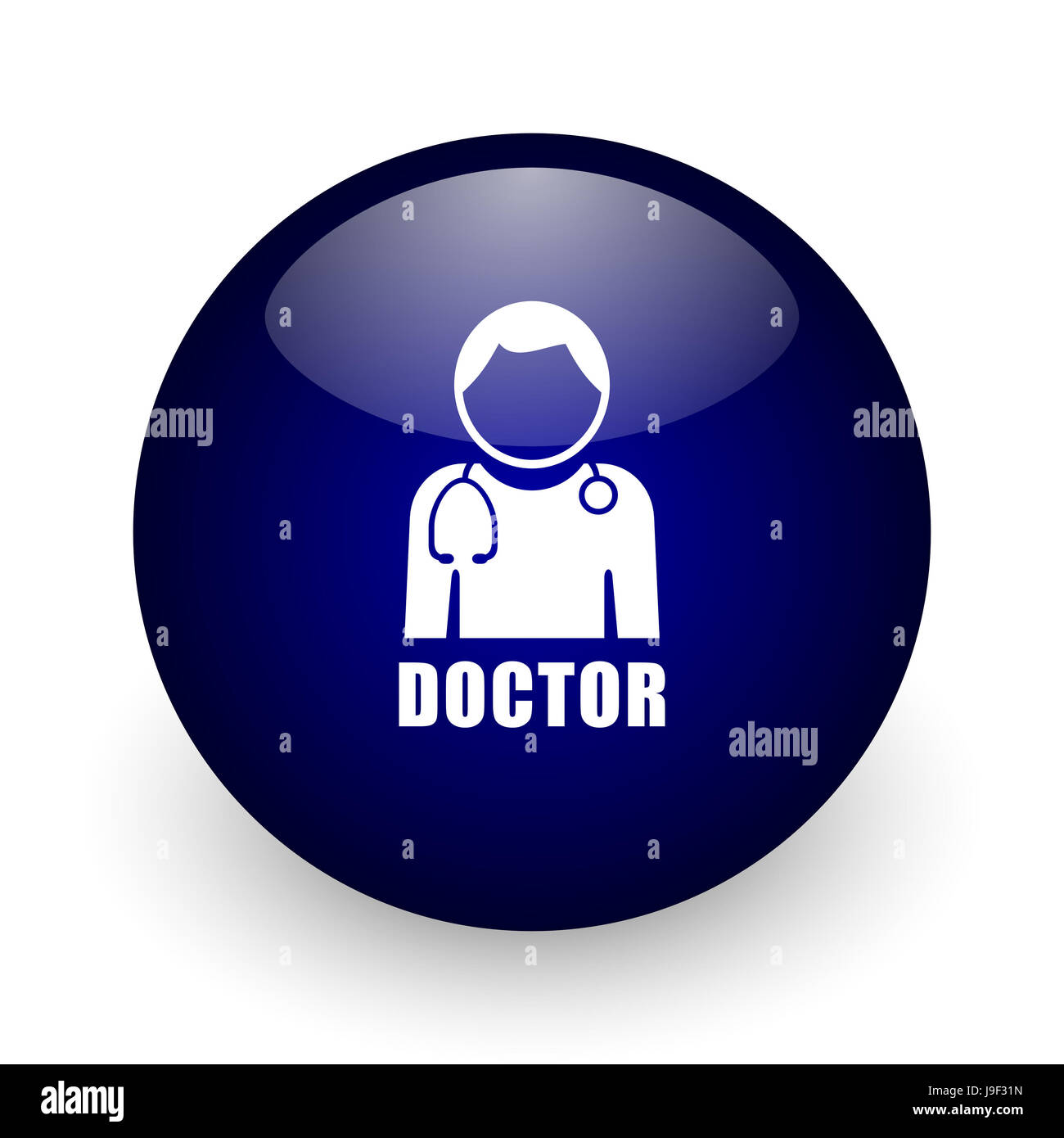 Doctor blue glossy ball web icon on white background. Round 3d render ...