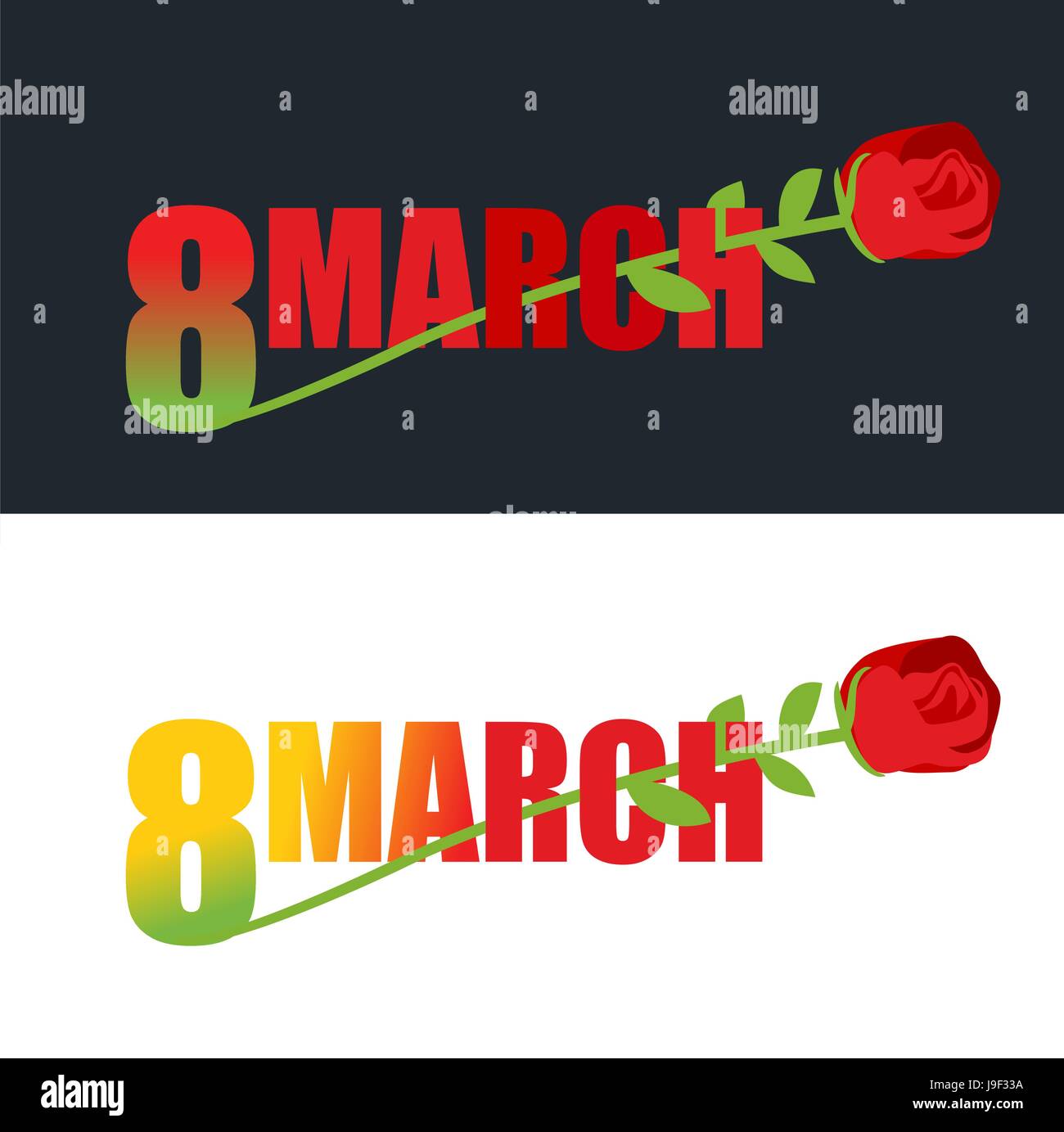 8 March. Red Rose and text. flower grows out of 8 digits. Emblem to ...