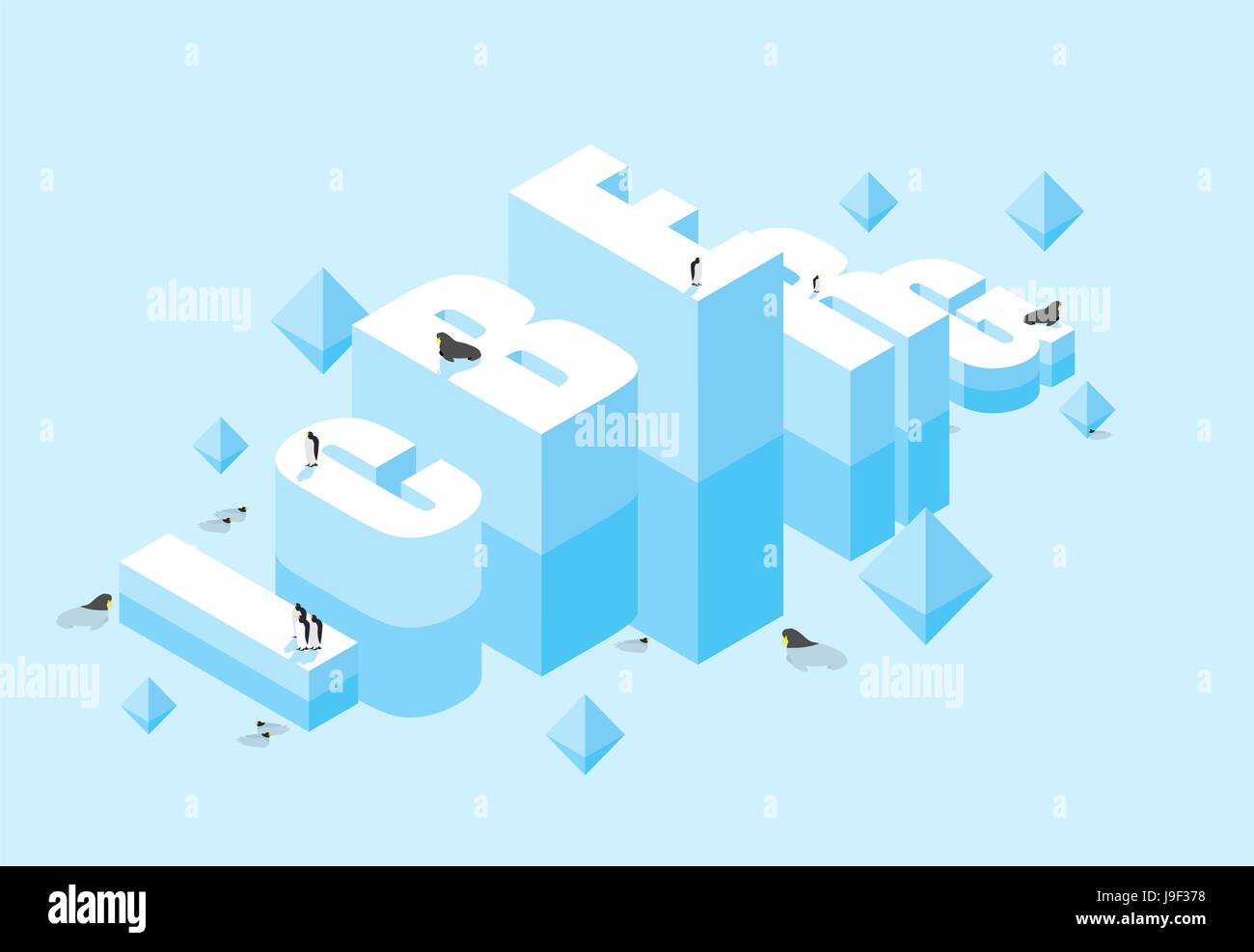 Iceberg. 3D letters of ice. Icy letters typography. Large cold ice ...
