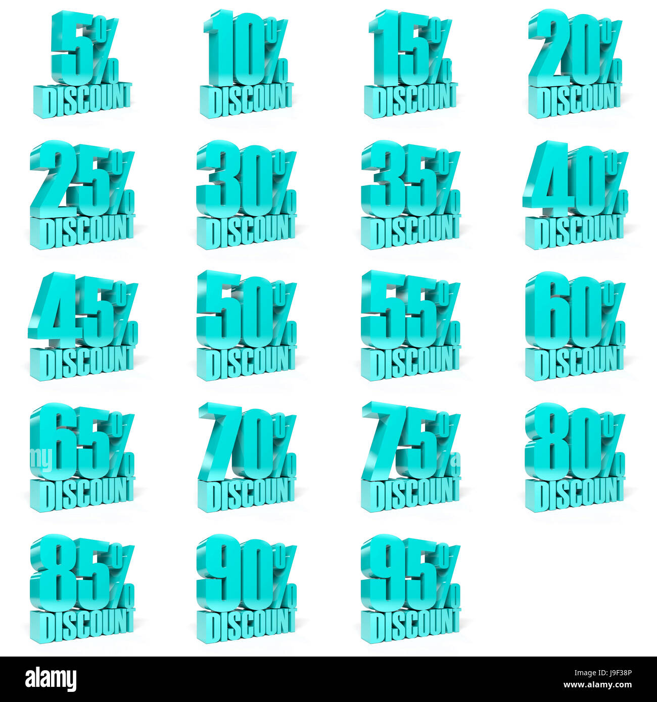 Set of percent discount. Turquoise on white background. Concept 3D ...