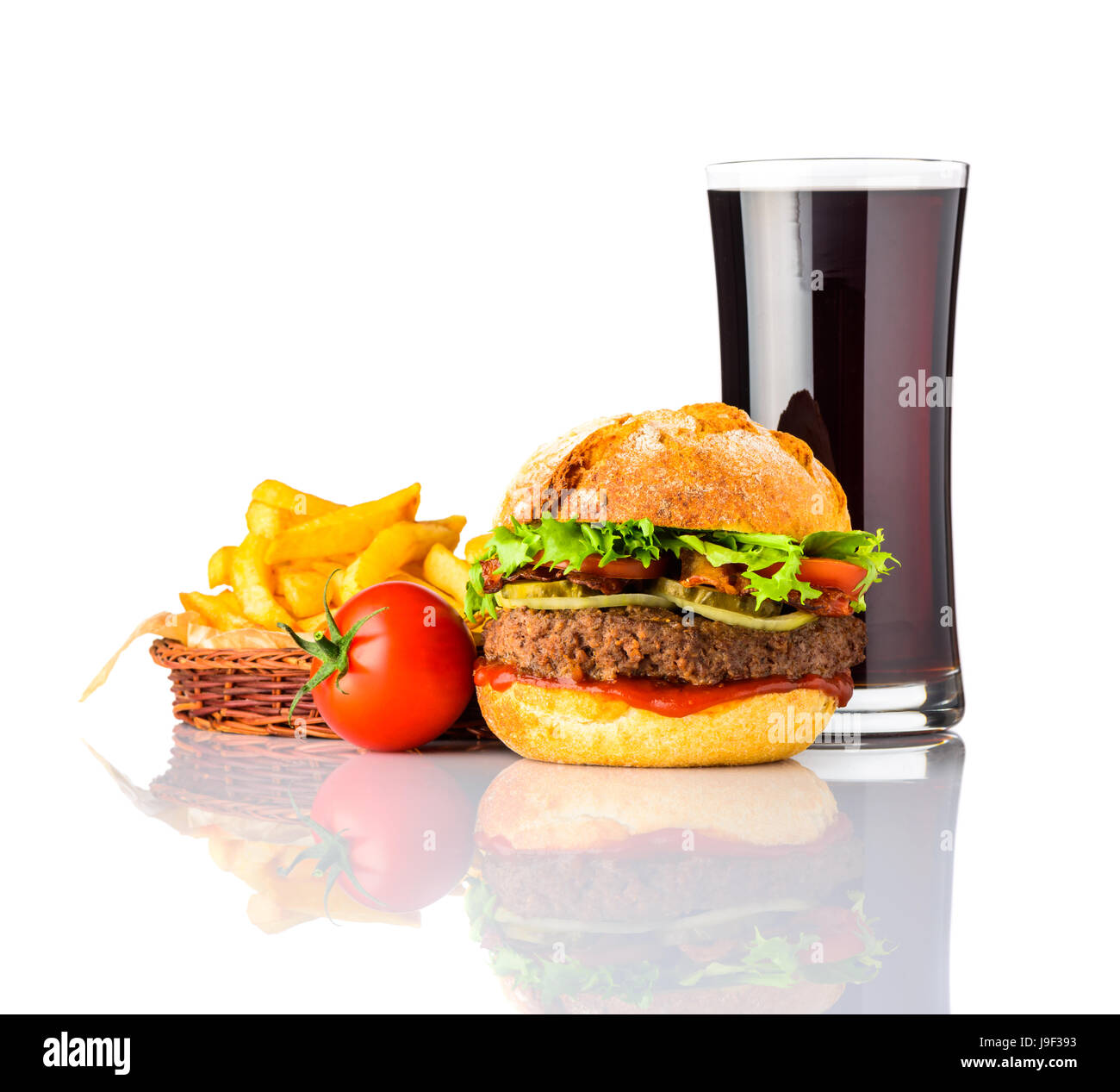 French Fries with Burger Fast Food and Cold Cola Isolated on White ...