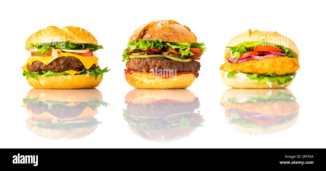 Three Different Burgers, Cheeseburger, Chickenburger and Sandwich ...