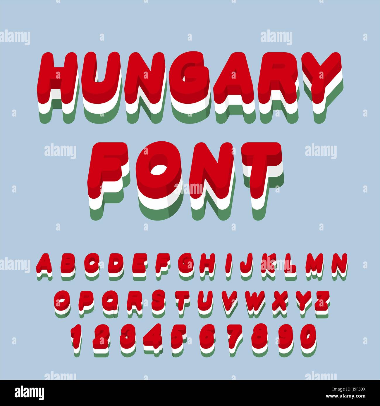 Hungary font. Hungarian flag on letters. National Patriotic alphabet ...