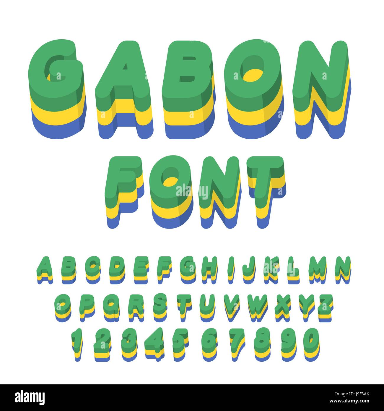 Gabon font. Gabonese flag on letters. National Patriotic alphabet. 3d ...