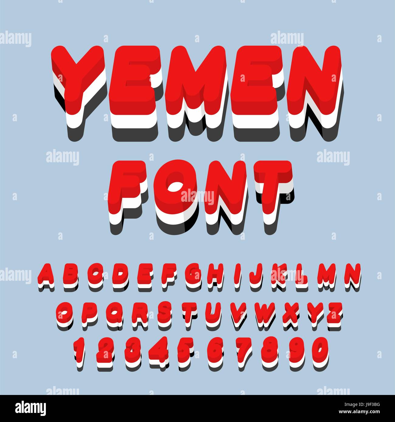Yemen font. Yemeni flag on letters. National Patriotic alphabet. 3d ...