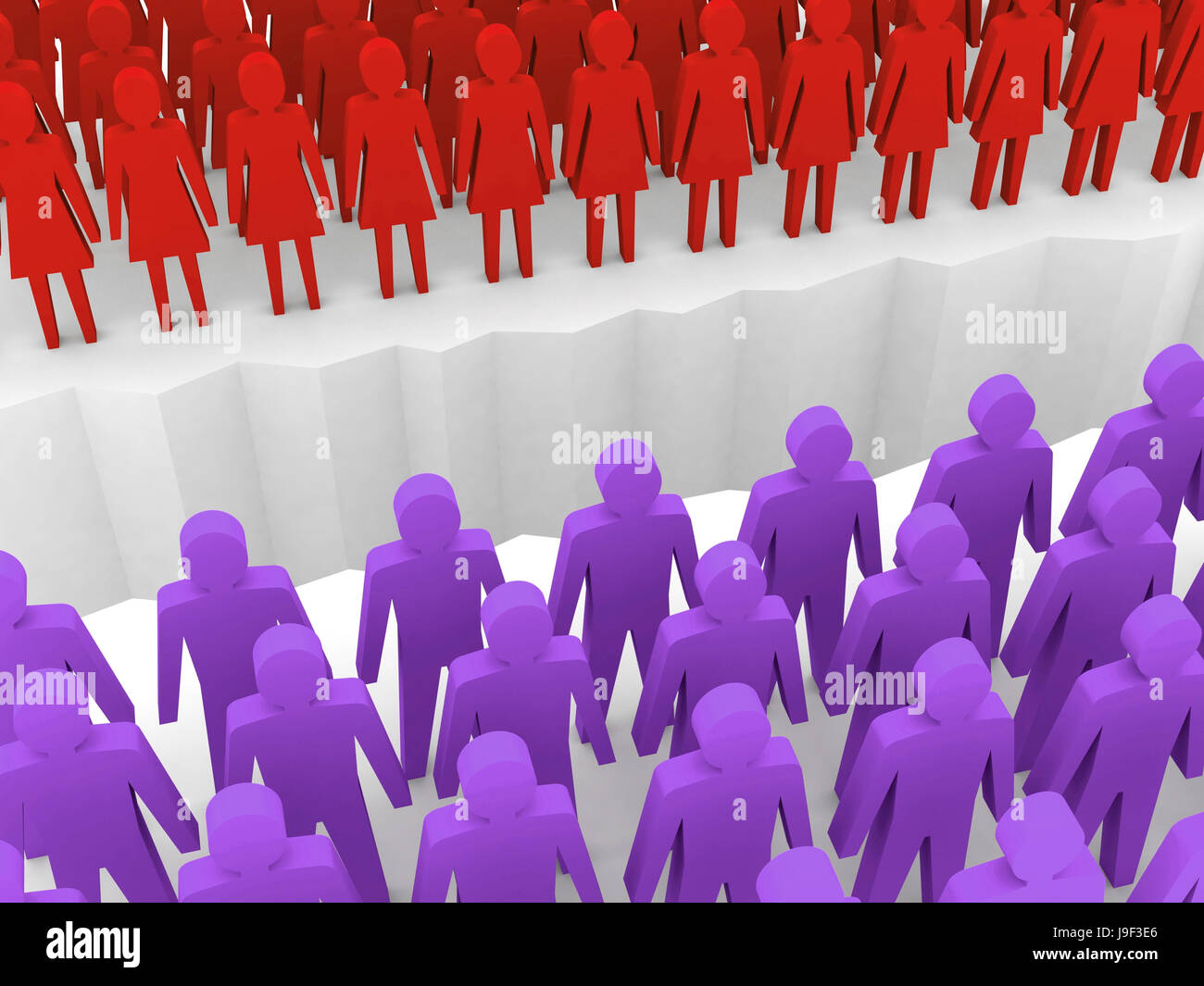 Men and women split on sides, separation crack. Concept 3D illustration ...