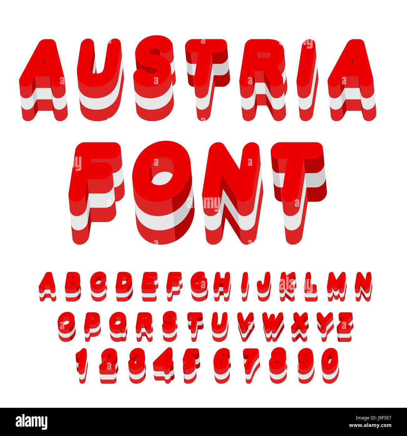 Austria font. Austrian flag on letters. National Patriotic alphabet. 3d ...