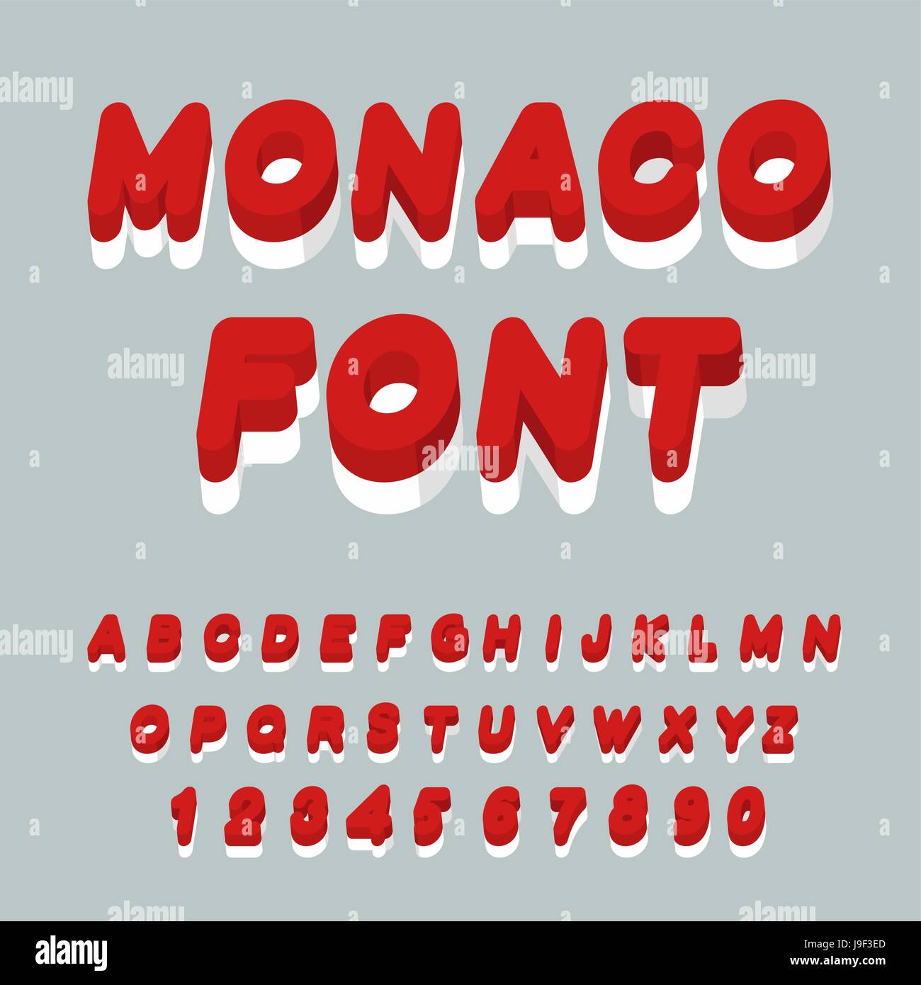 Monaco font. Monaco flag on letters. National Patriotic alphabet. 3d ...