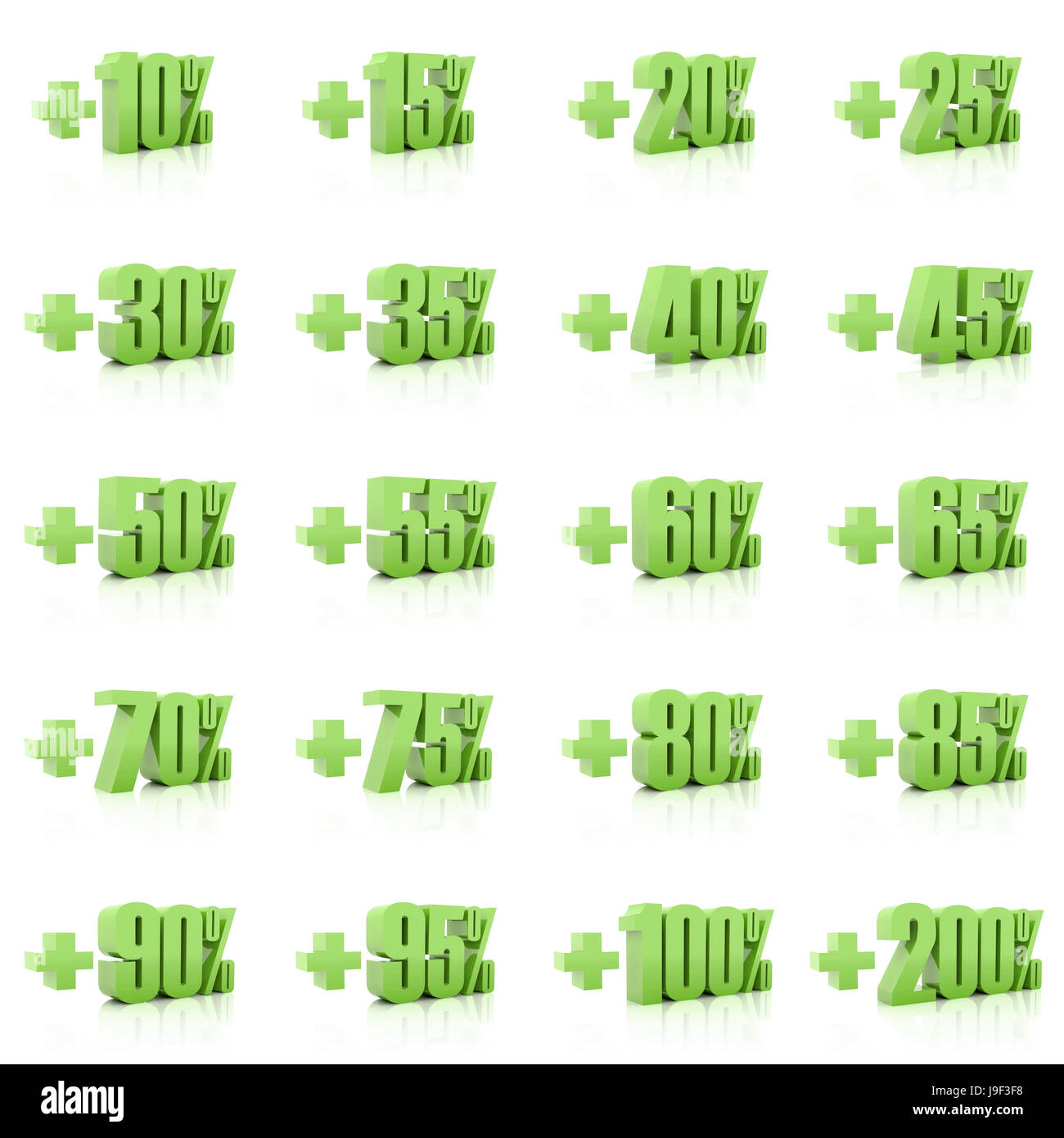 Set of 3D plus percent. Numbers. Green on white background. Concept 3D ...