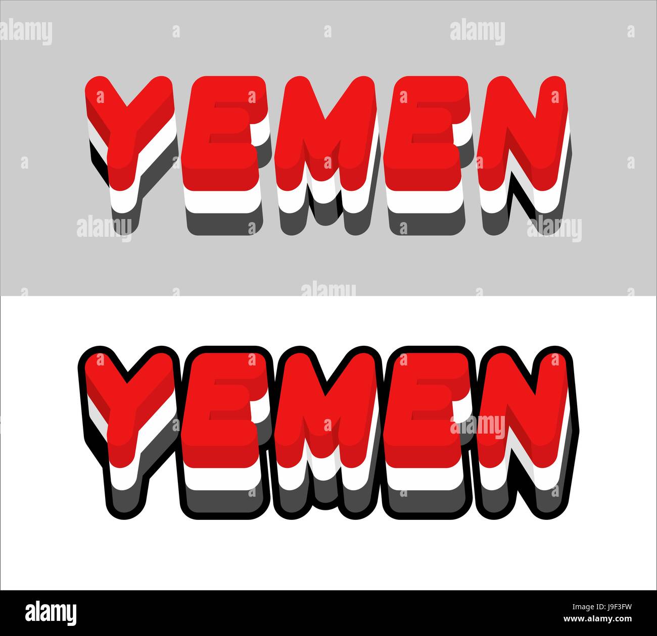 Yemen typography. Text of Yemeni flag. Emblem of the state in Southwest ...