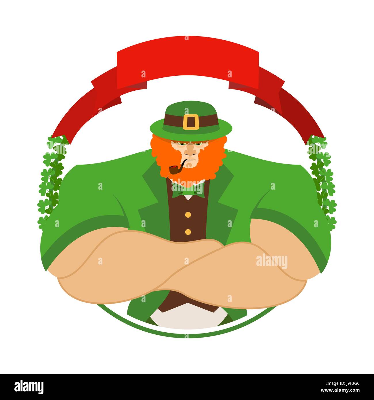 Happy Patrick day. Angry leprechaun in Green Hat. Serious big ...