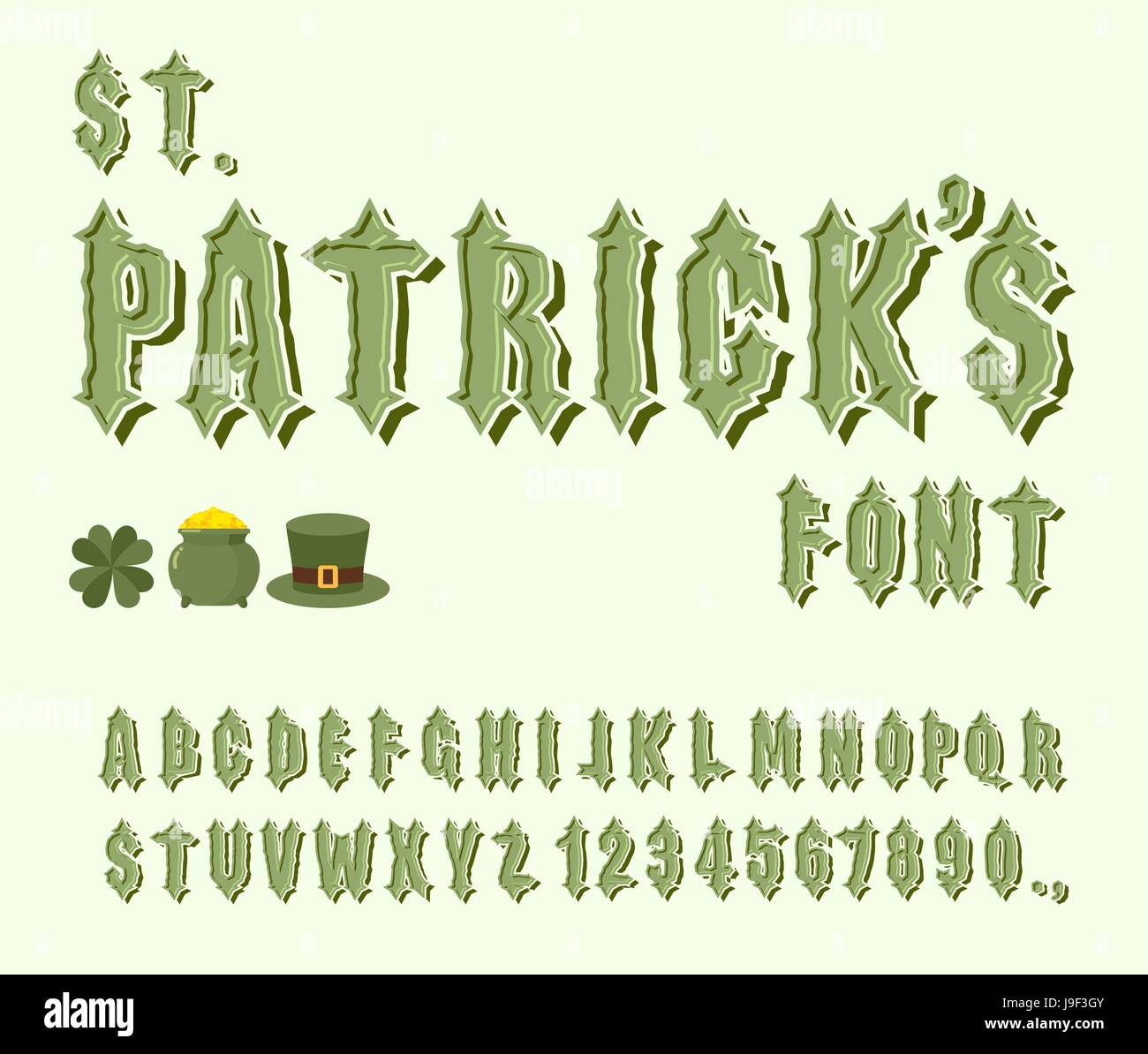 St. Patrick font. Set of letters and numbers for holiday in Ireland ...