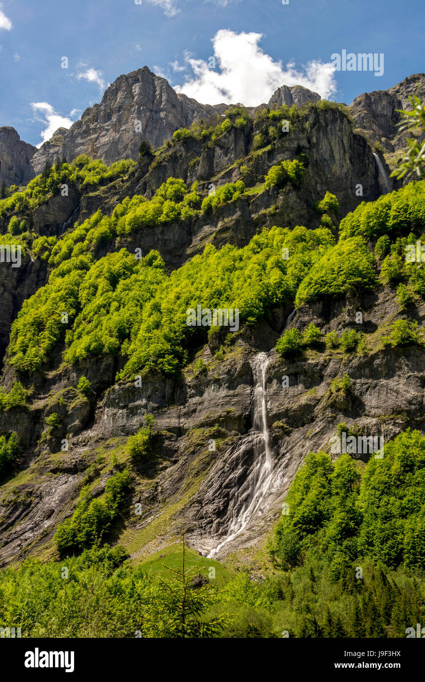 Mountain peaks at Sixt Fer a Cheval near Samoens. Haute Savoie. France ...