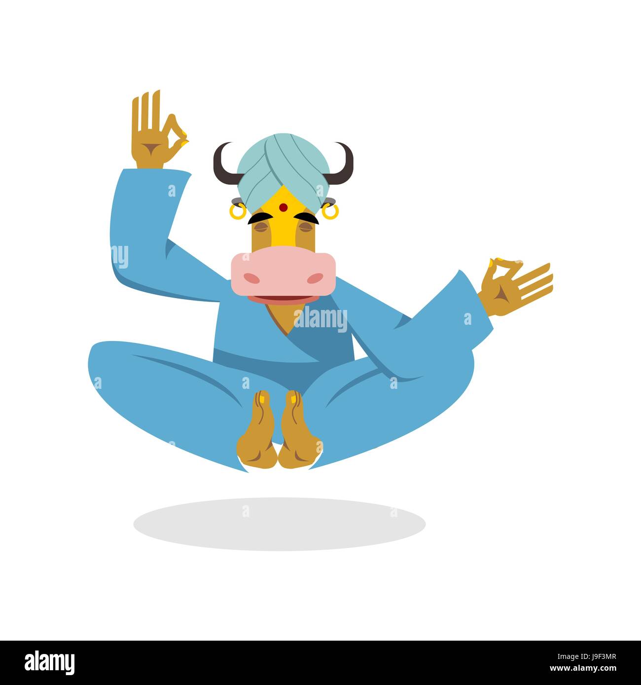 Cow yoga. Animal meditating. Cow in Indian turban meditates. Indian ...
