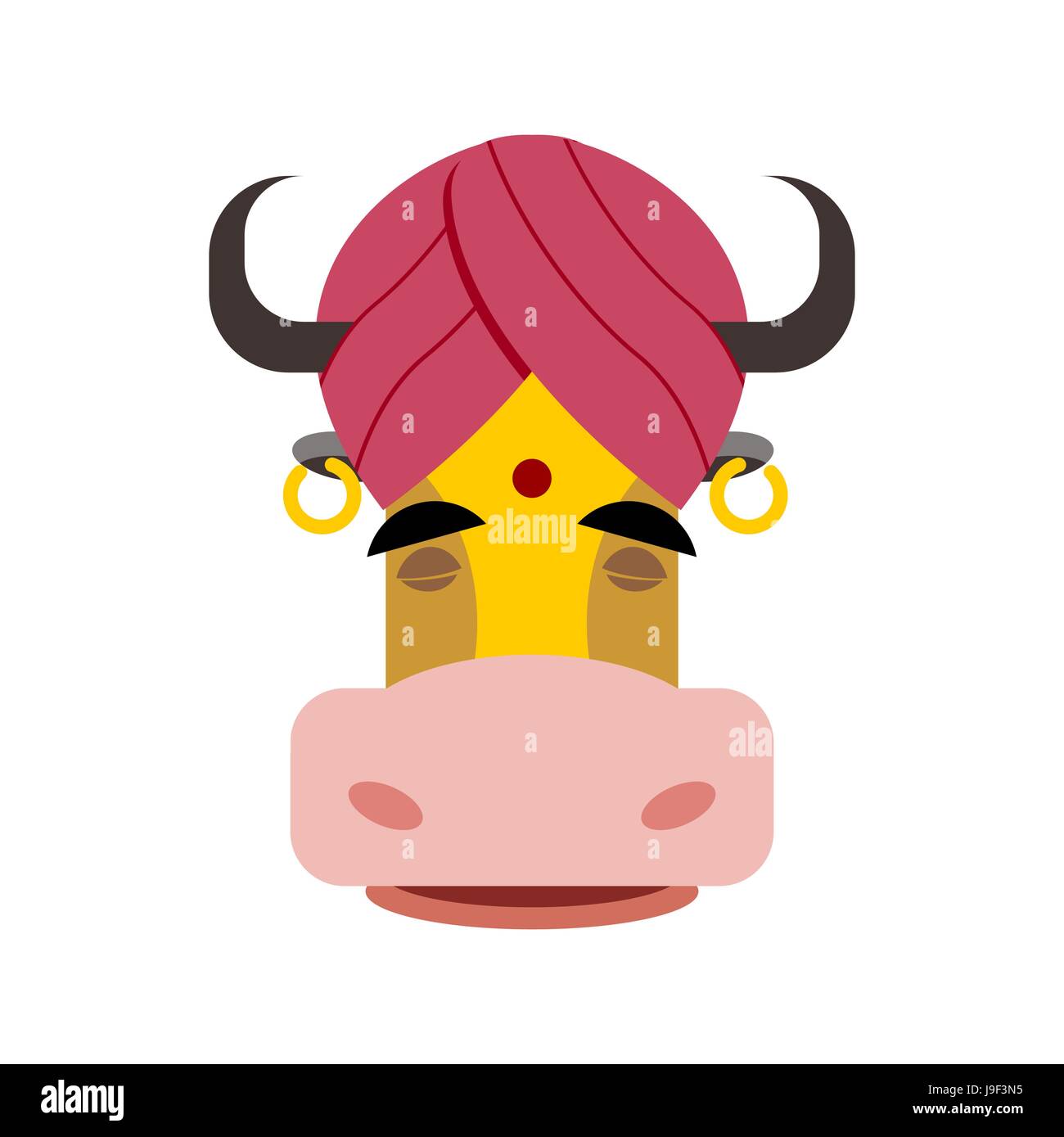 Indian sacred cow. Head yellow cow in turban Stock Vector Image & Art ...
