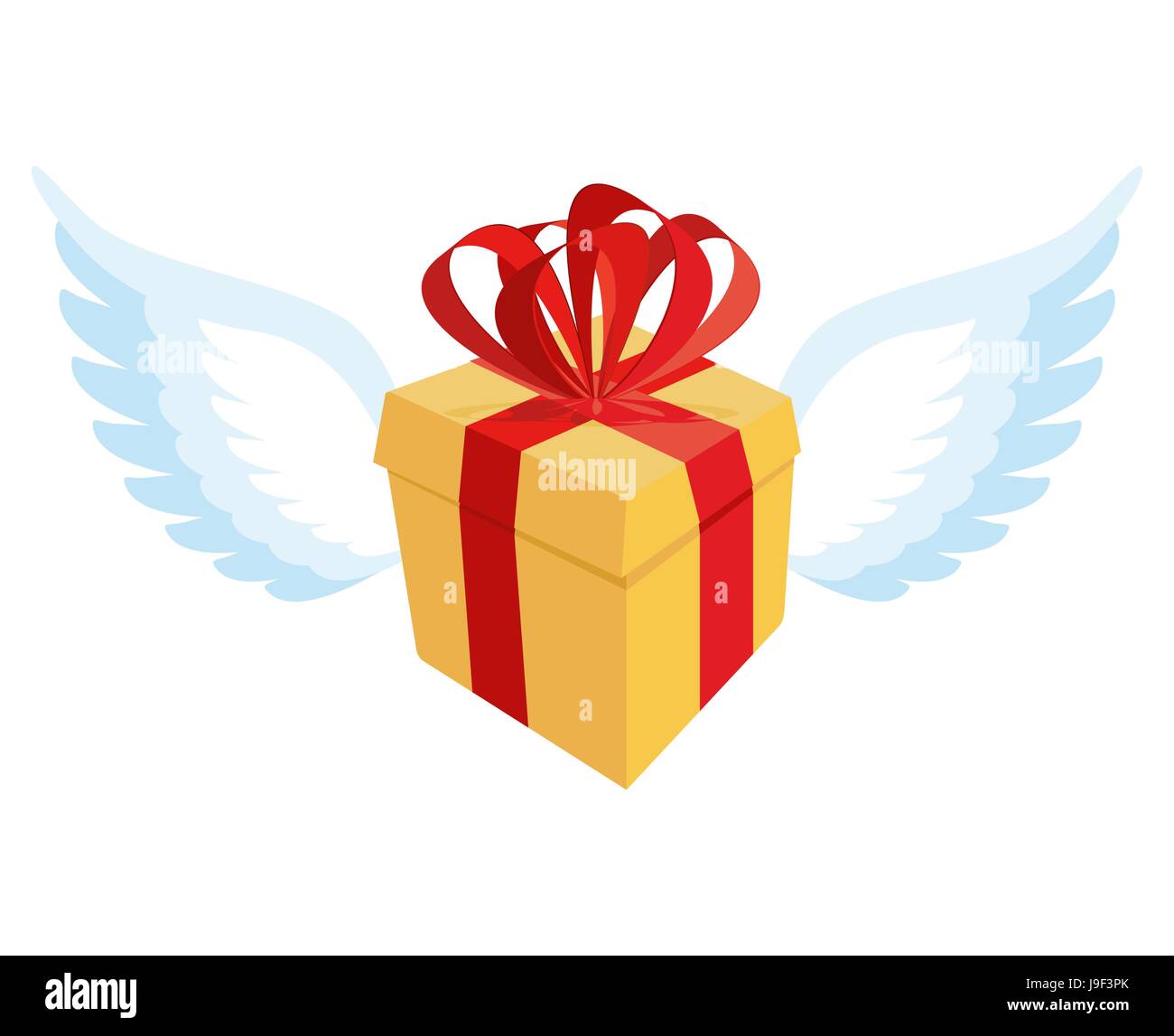 Gift with wings. Flying gift box with red bow and ribbon Stock Vector ...