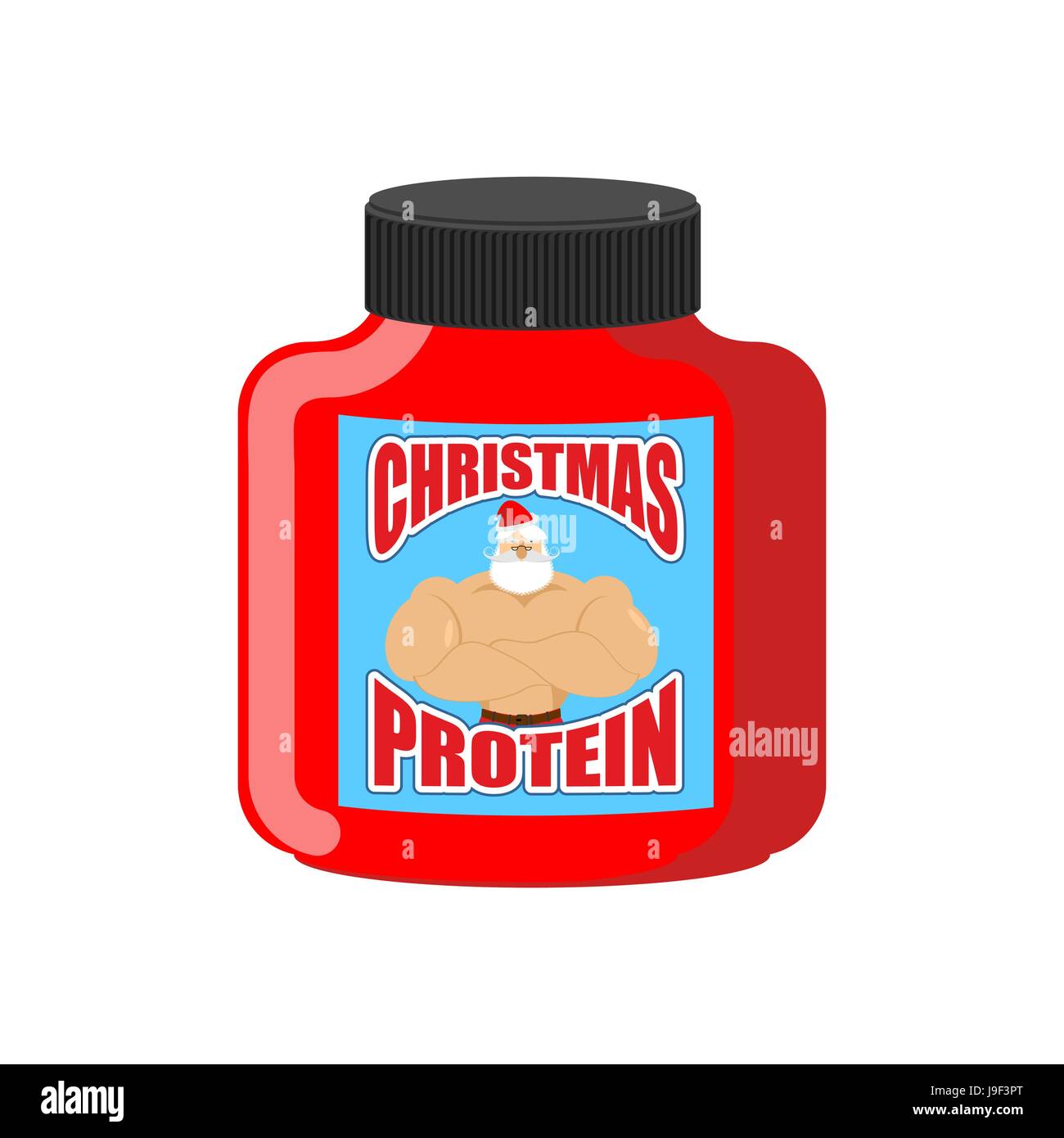 Christmas protein. Sports nutrition as a gift for holiday. Strong Santa ...