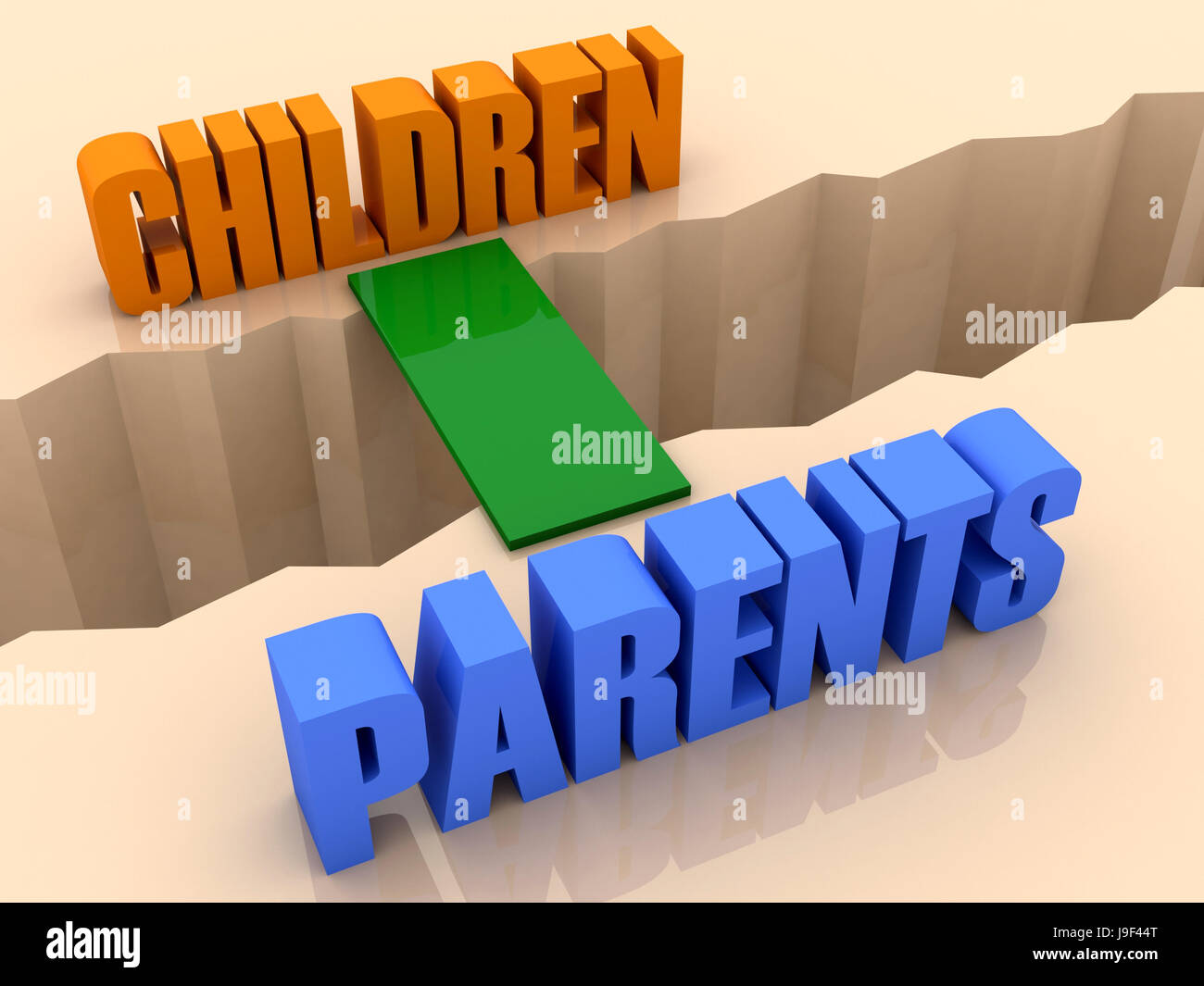 Two words CHILDREN and PARENTS united by bridge through separation ...