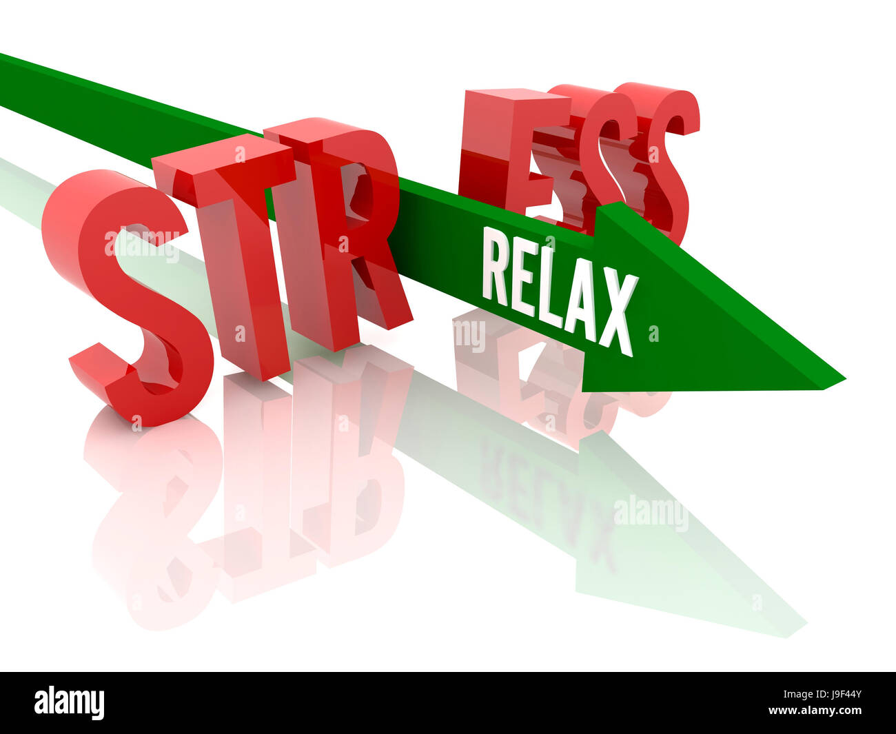 Arrow with word Relax breaks word Stress. Concept 3D illustration Stock ...