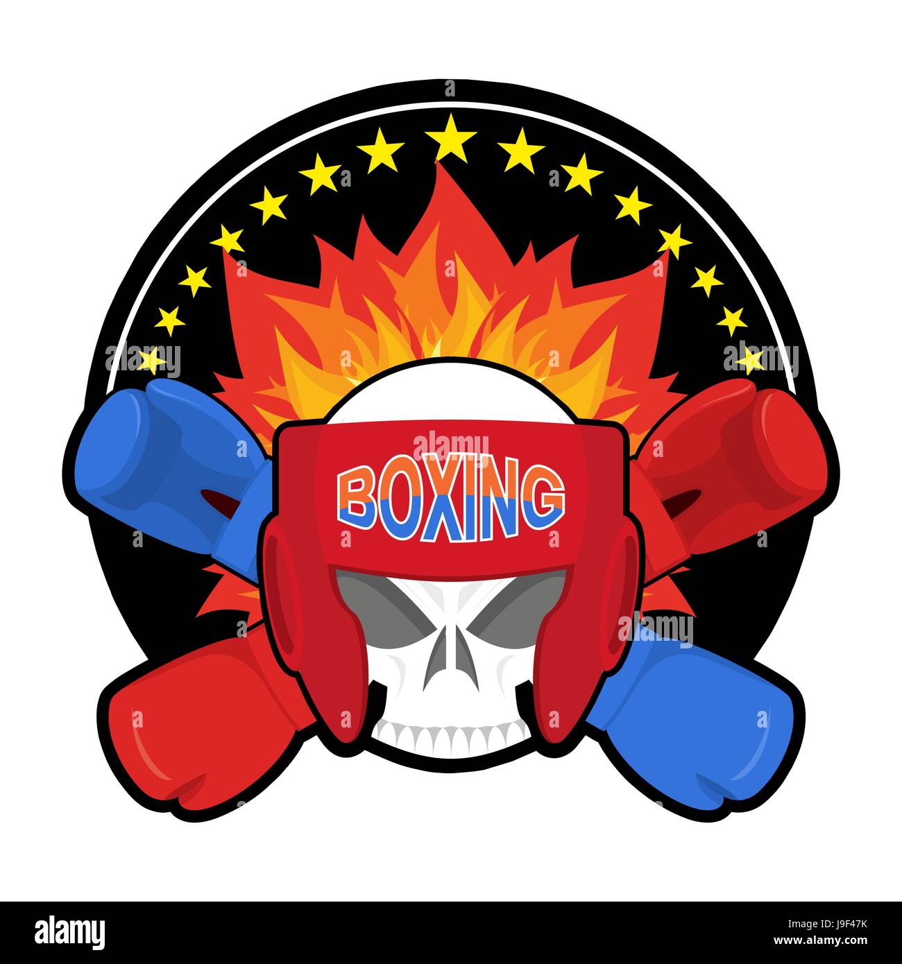 Boxing logo. Sports emblem. Skull and boxing gloves. Protective helmet ...