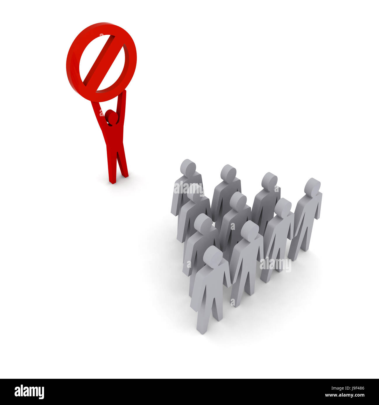 Man holding stop sign in front of the team. Concept 3D illustration ...