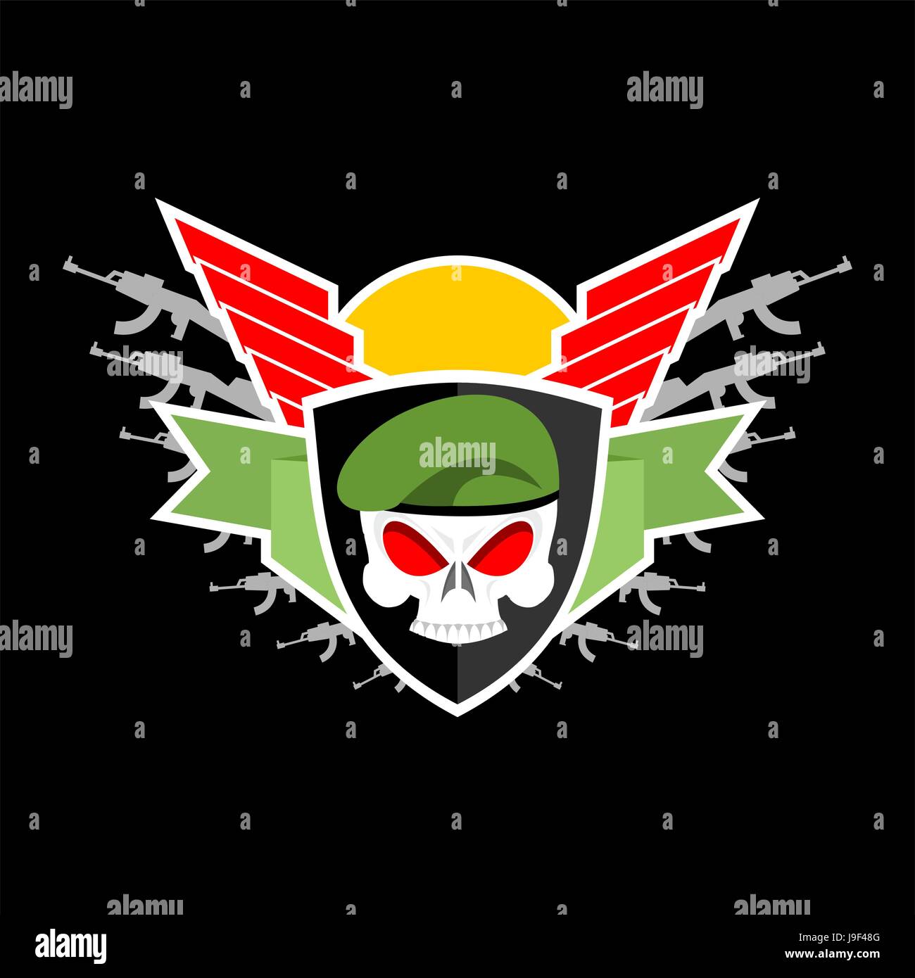 Military emblem. Army logo. Soldiers badge. Skull in beret. Wings and ...