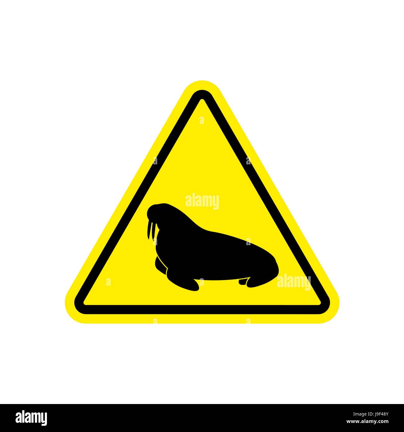 Walrus Warning sign yellow. Seal Hazard attention symbol. Danger road ...