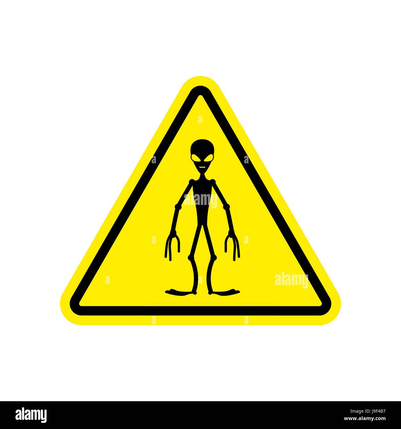 UFO Warning sign yellow. Alien Hazard attention symbol. Danger road ...