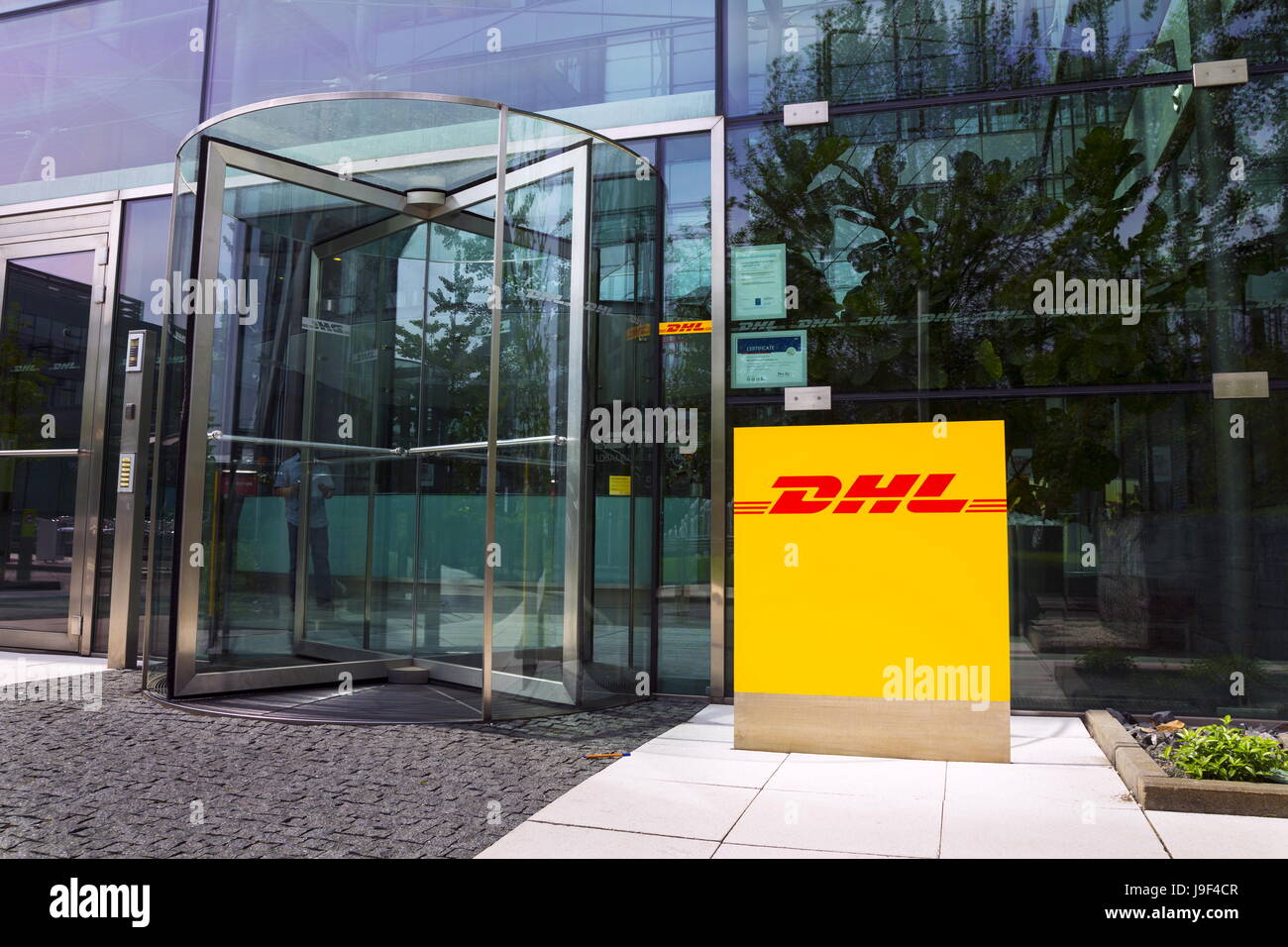 PRAGUE, CZECH REPUBLIC - MAY 22: DHL logistics company logo on the ...