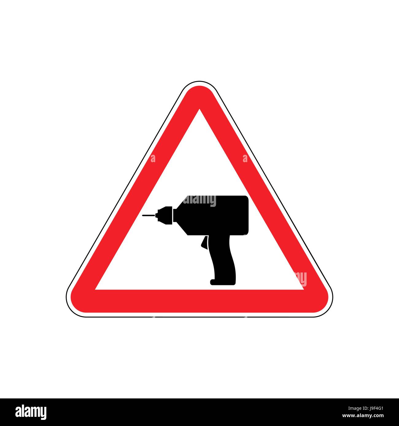 Drill Warning sign red. Repair Hazard attention symbol. Danger road ...