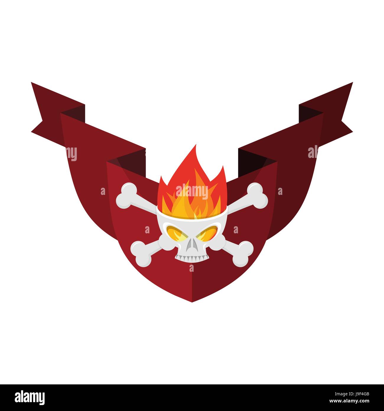 Military emblem Skull and crossbones and fire. shield and ribbon ...