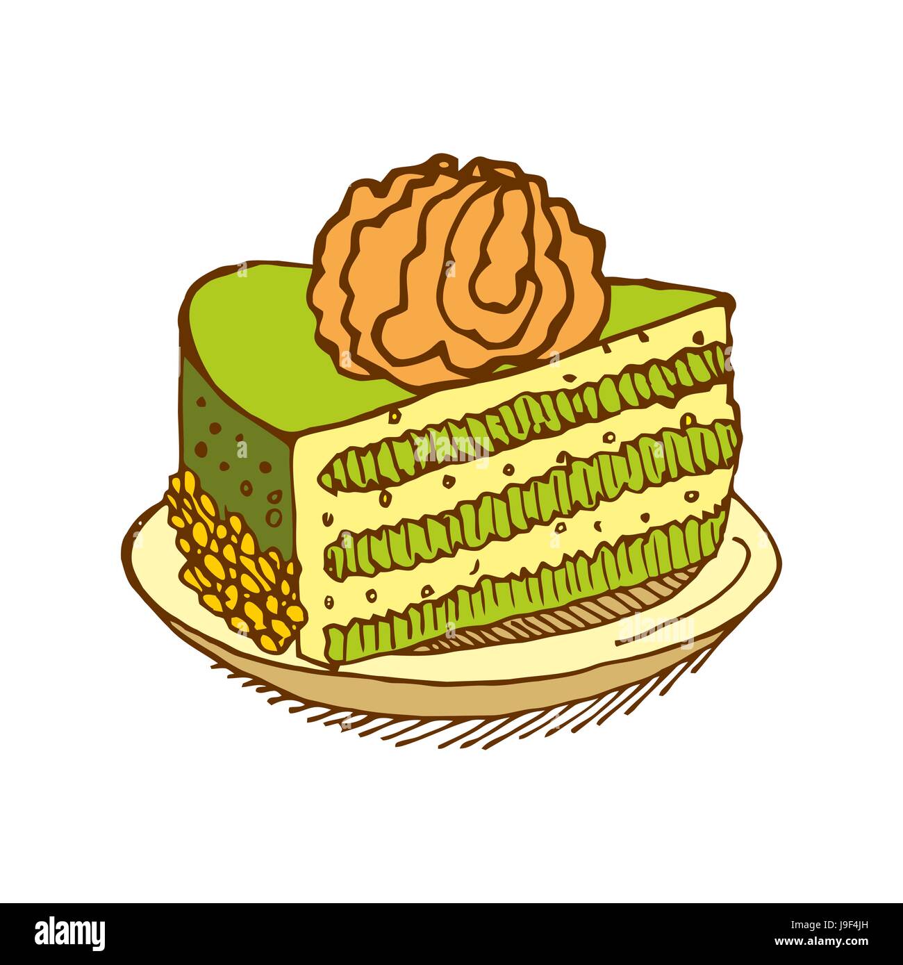 Piece of cake hand-drawing. pie isolated. Dessert on white background ...