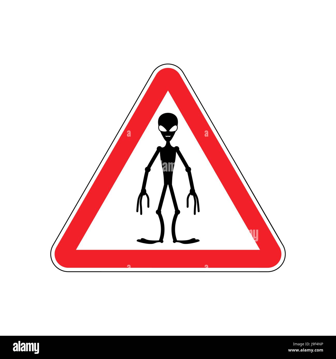 UFO Warning sign red. Alien Hazard attention symbol. Danger road sign ...