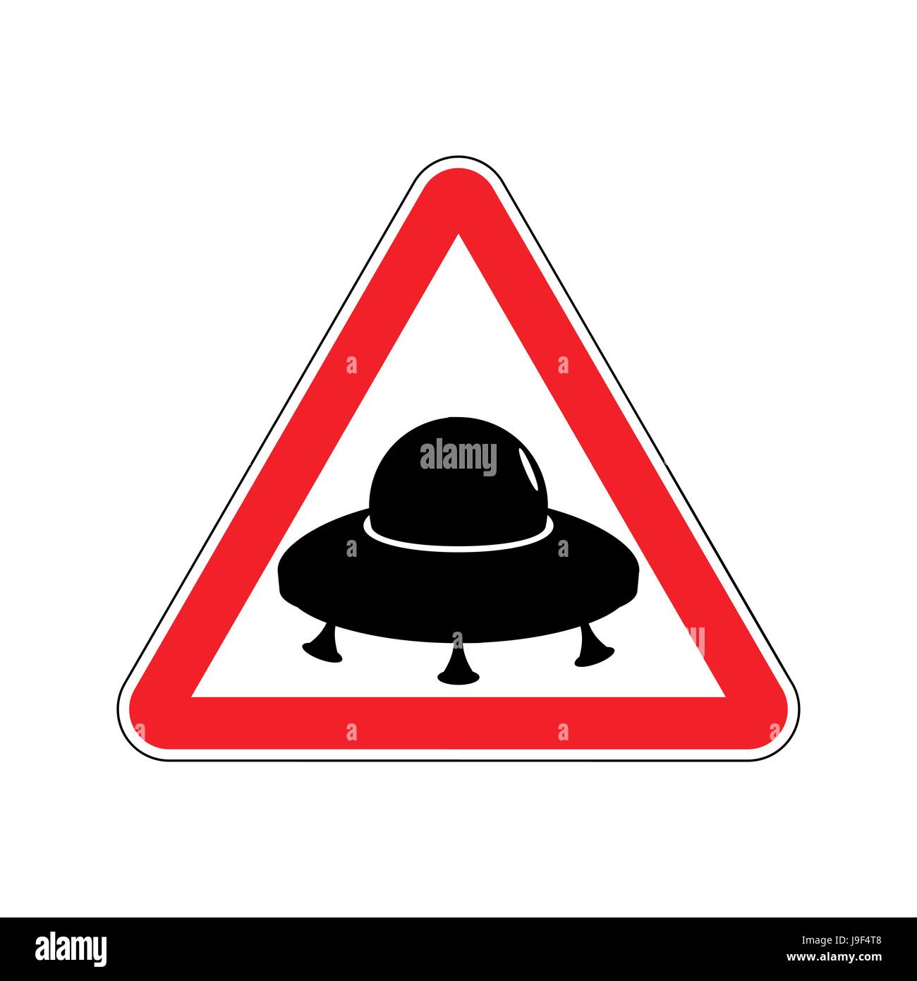 UFO Warning sign yellow. Aliens Hazard attention symbol. Danger road ...