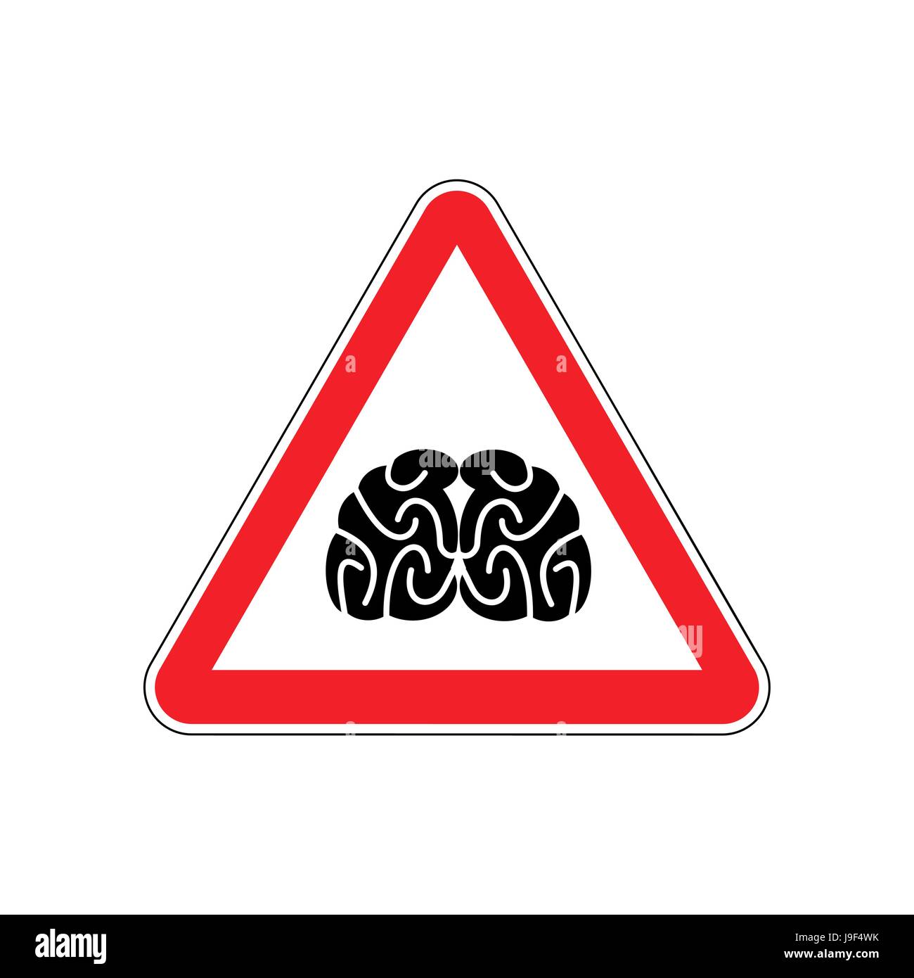 Brains Warning sign red. Think Hazard attention symbol. Danger road ...