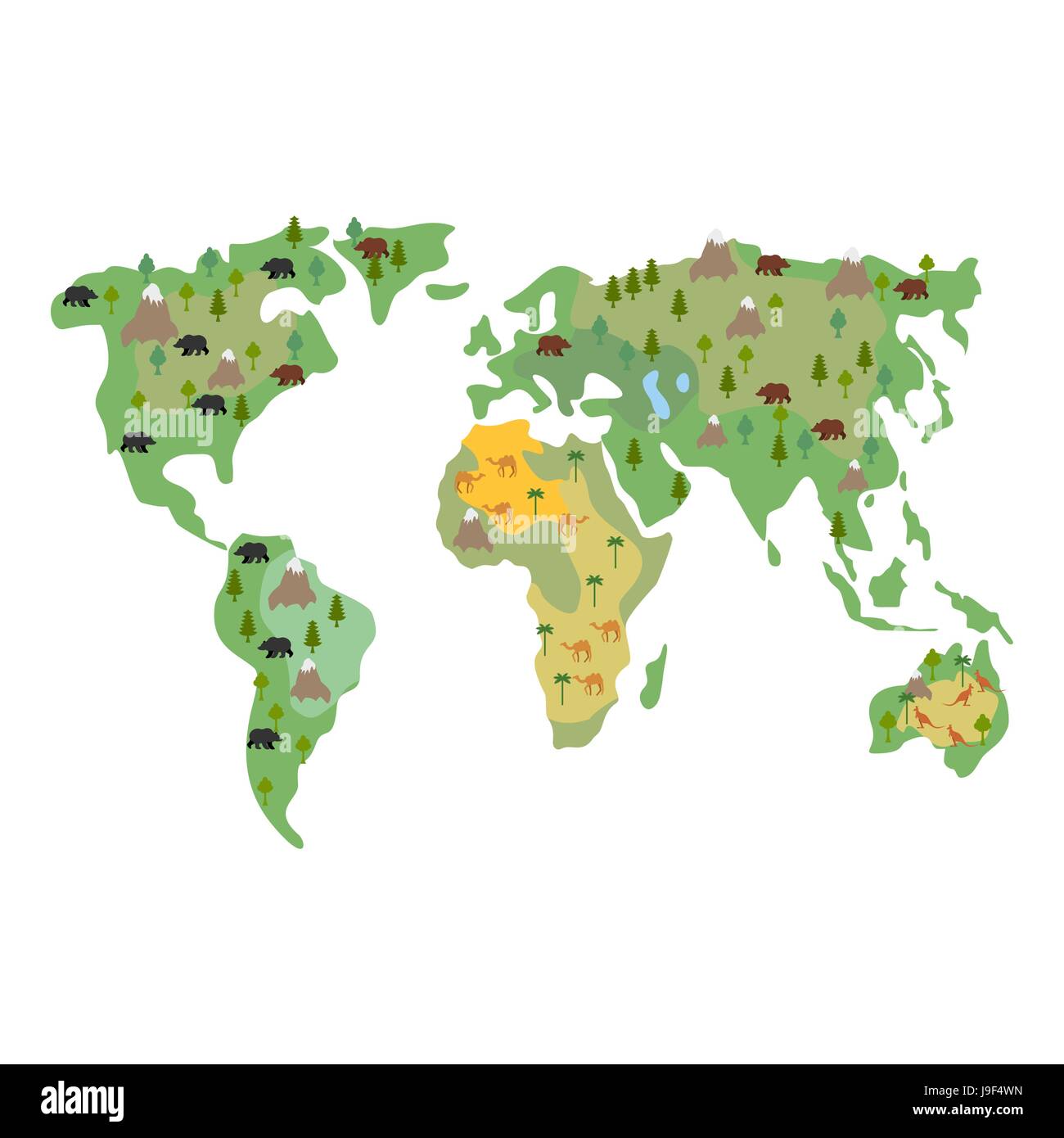 Map of earth animals isolated. Continents and beast. geography Flora ...