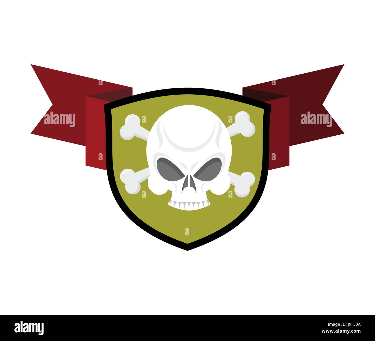 Skull and shield. Crossed bones and skeleton head emblem. Heraldry sign ...