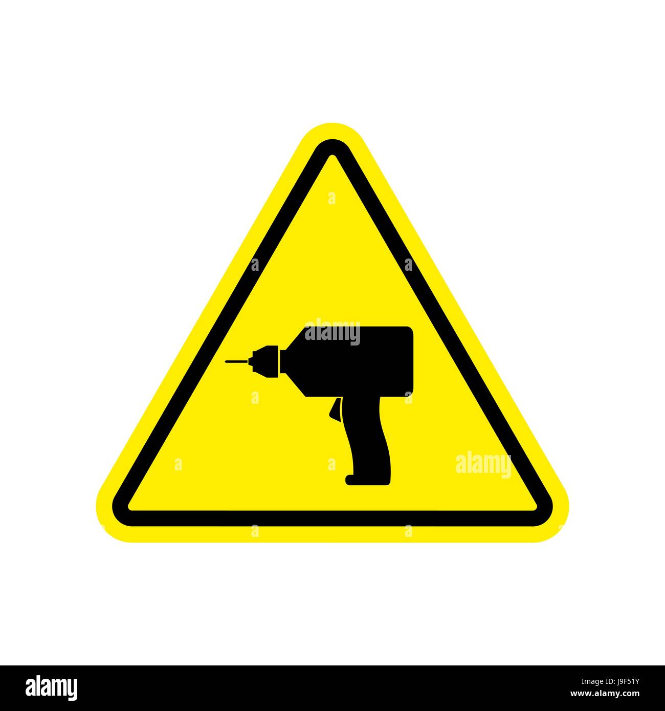Drill Warning sign yellow. Repair Hazard attention symbol. Danger road ...