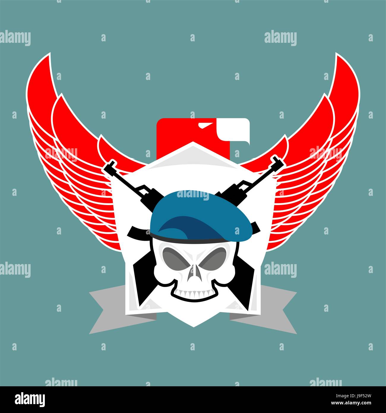 Military emblem Skull in beret. Wings and weapons. Army logo. Soldiers ...
