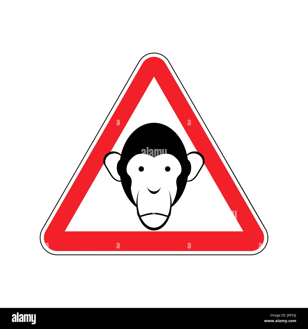 Monkey Warning sign red. Primacy of Hazard attention symbol. Danger ...