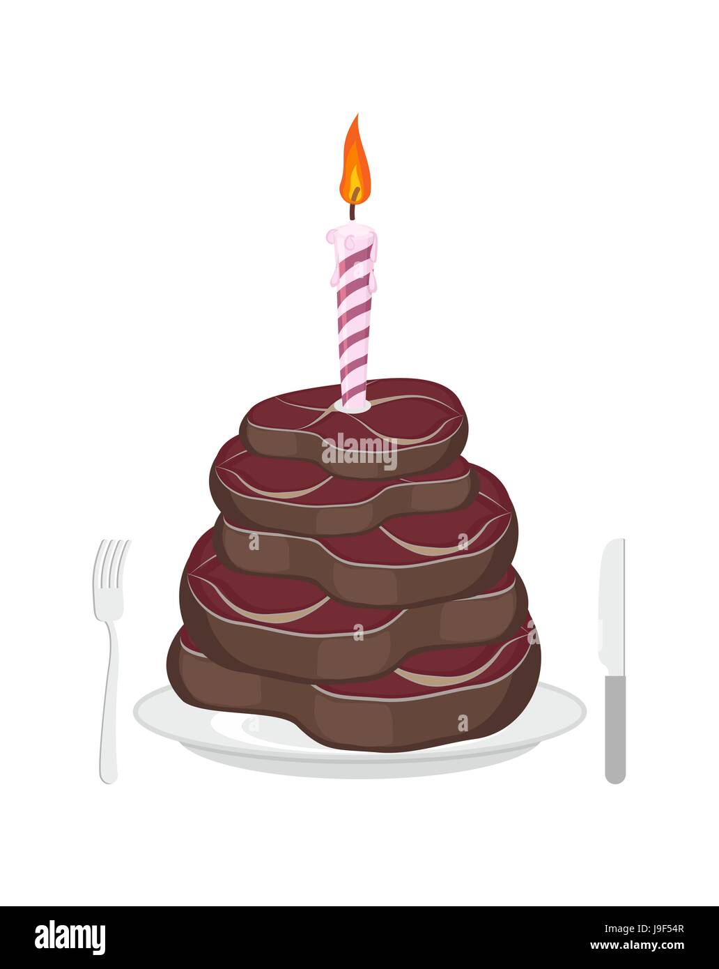Meat cake. Steak and candle. Congratulations Happy Birthday men Stock ...