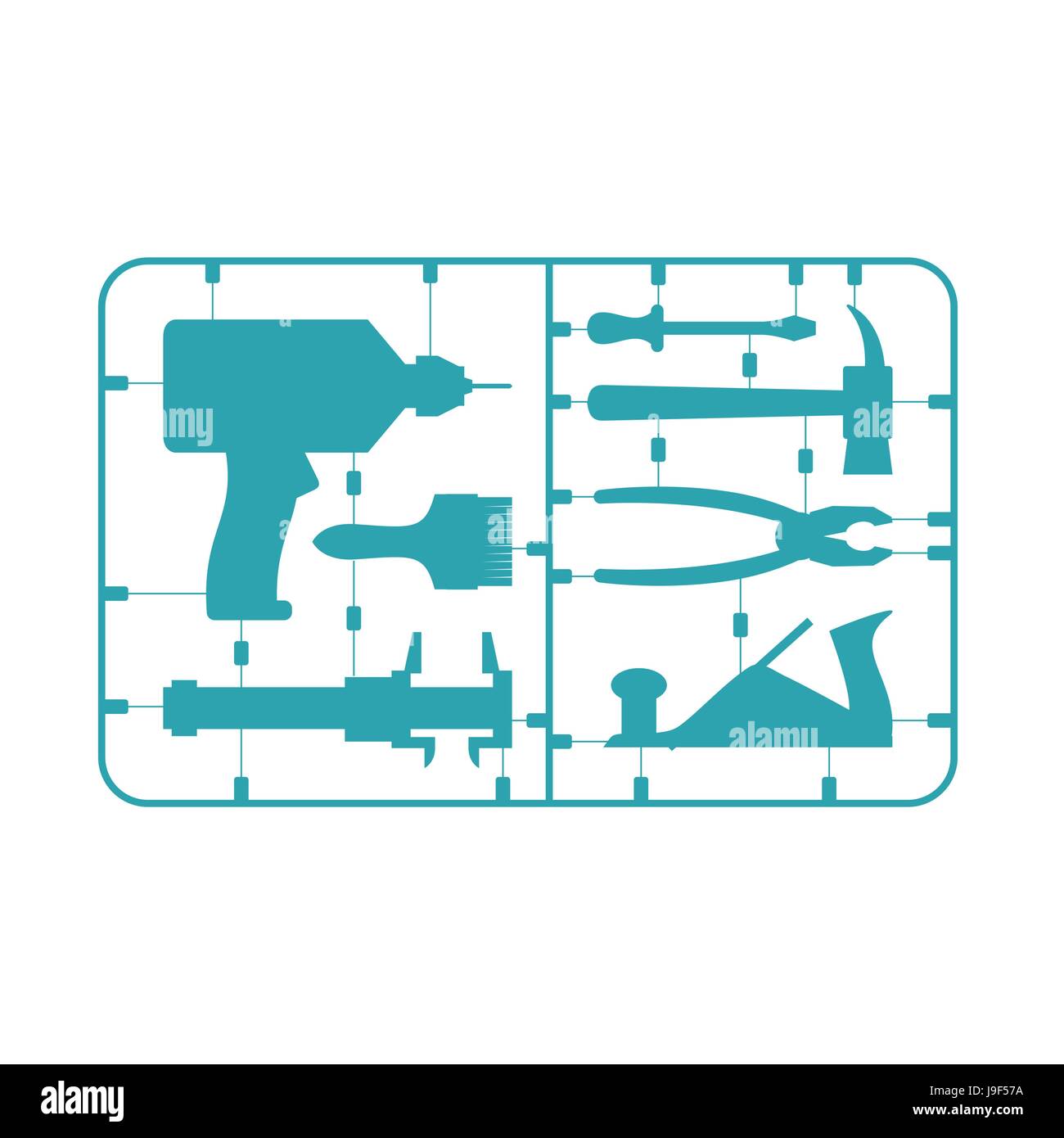 Tools Set. Plastic Model kit. Drill and hammer. Caliper and pliers ...