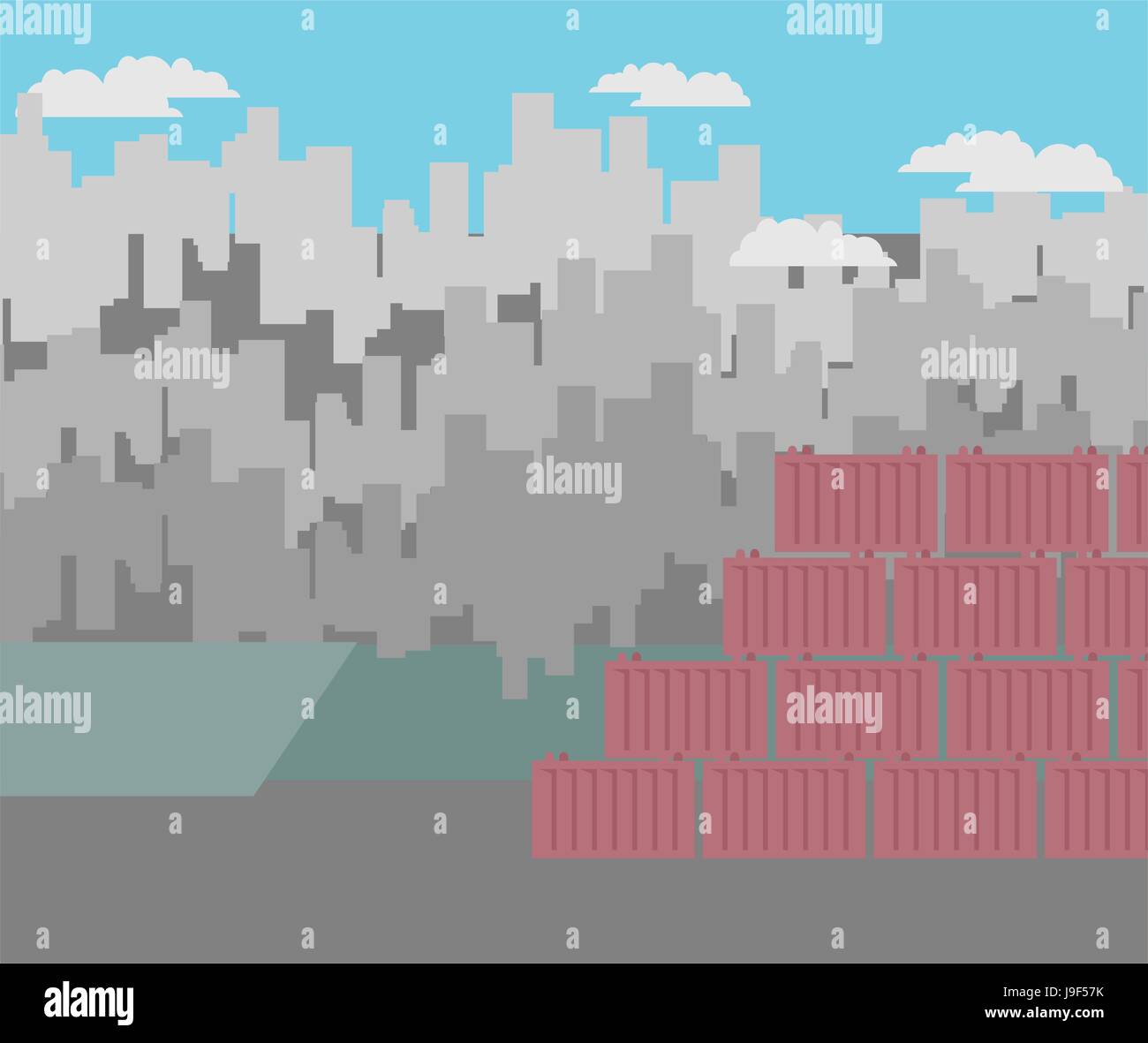 Port background. City landscape. Buildings and skyscrapers. shipping ...